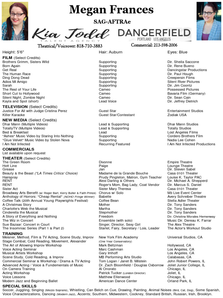 Megan Frances: Acting Resume Highlights | PDF | Performing Arts ...