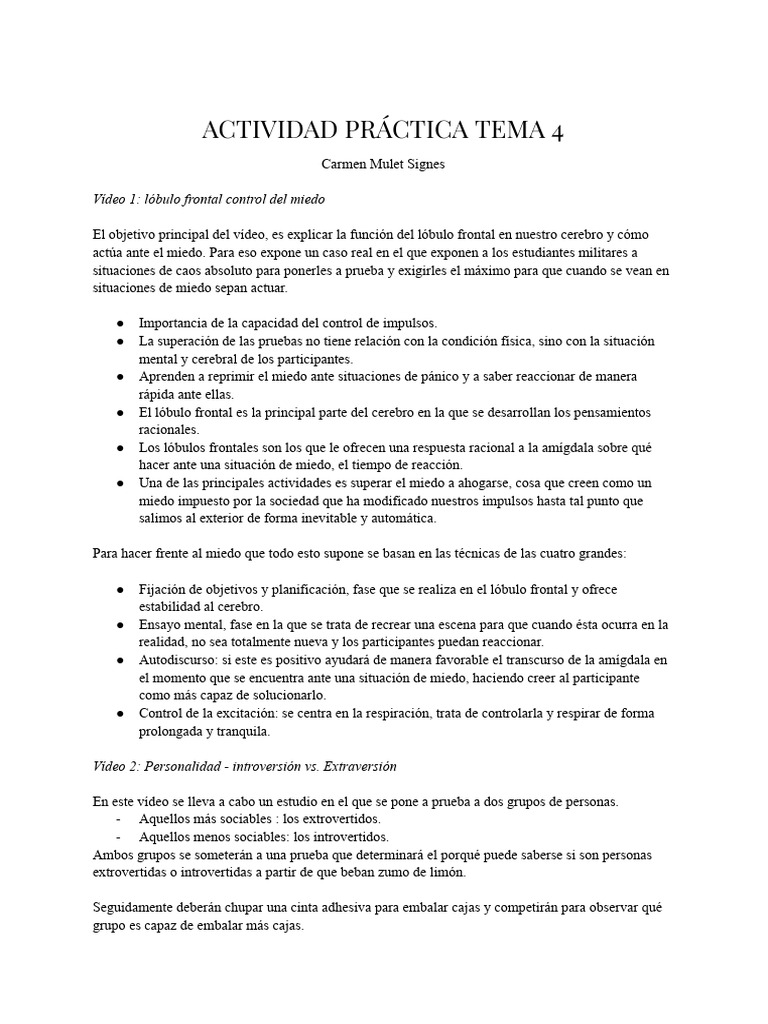 Actividad Práctica Tema 4 | PDF | Temor | Mente