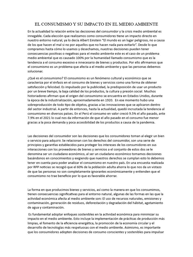 El Consumismo Y Su Impacto En El Medio Ambiente Pdf Consumismo