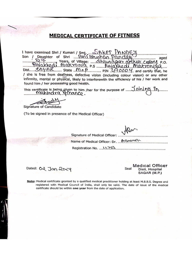 Medical Certifacte | PDF