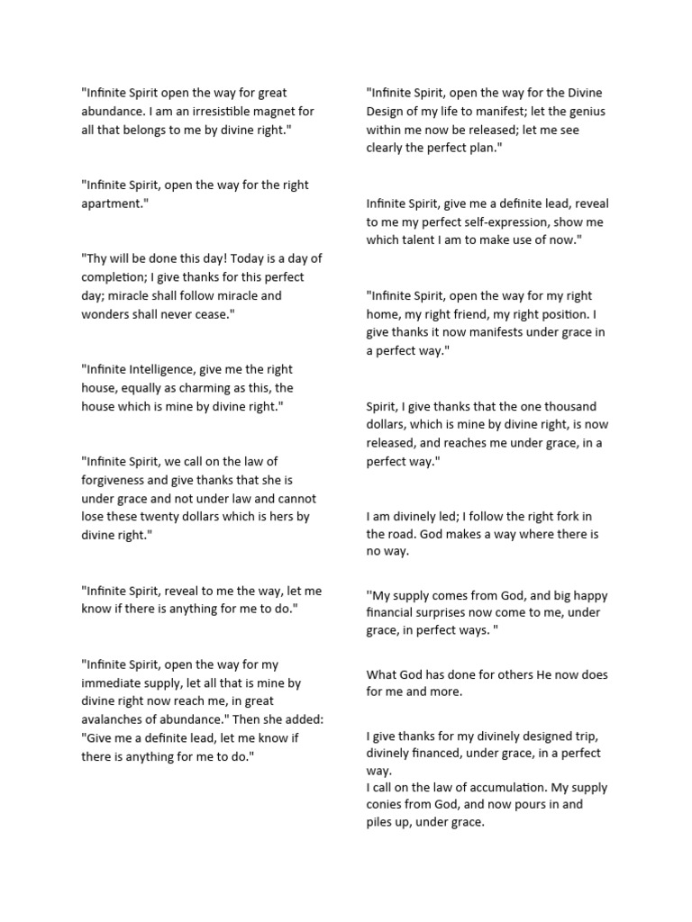 Infinite Spirit Open The Way For Great Abundance For | PDF | Prayer | God