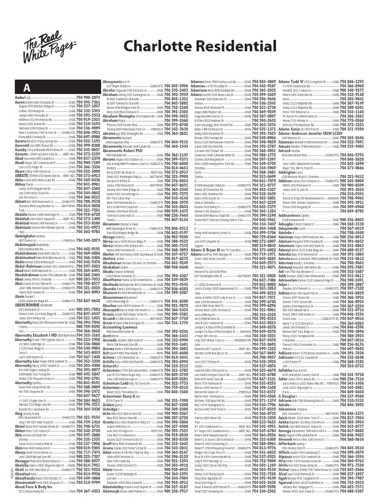 Charlotte Residential Directory Listings | PDF