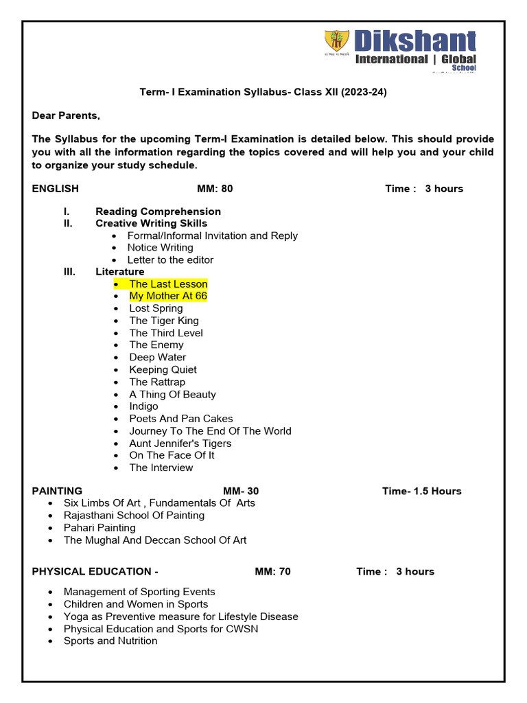 Xii - Term 1 Syllabus - 23-24 | PDF | Economics | Macroeconomics
