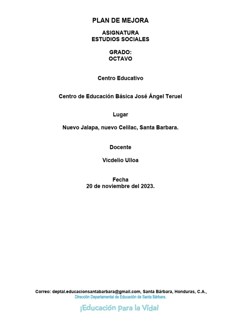 PLAN DE MEJORA 8vo 2023 | PDF | Educación primaria | Américas