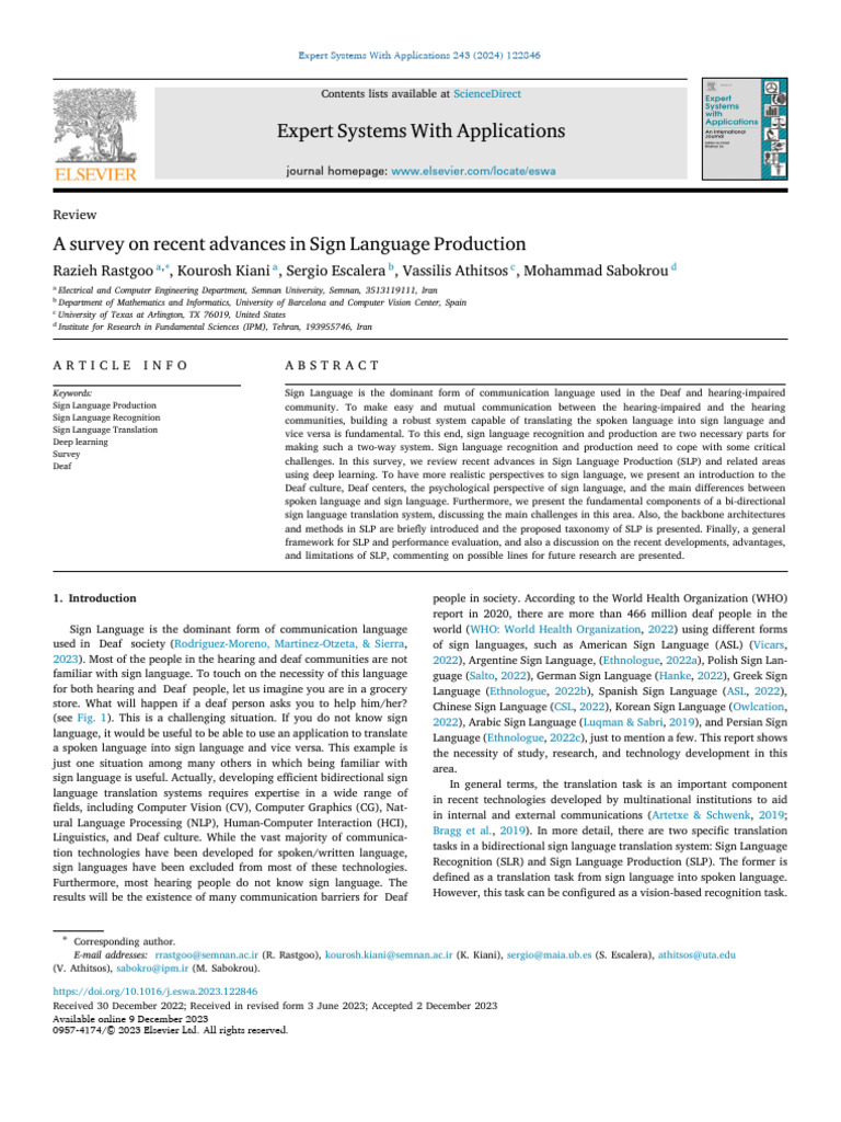 Survey Sign Language Production 2023 | PDF | Sign Language | American ...