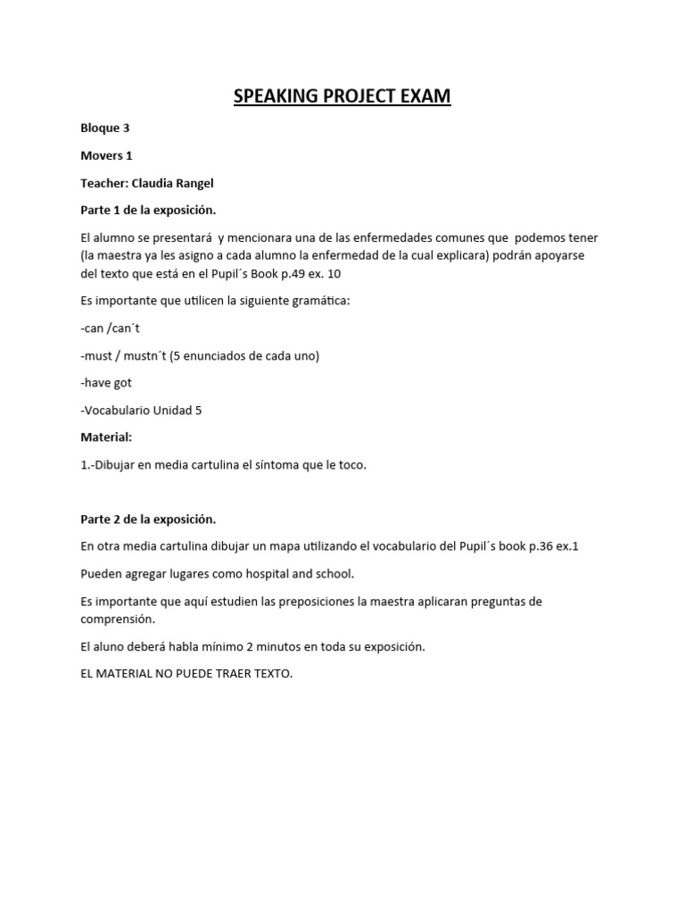 Speaking Project Exam b3 | PDF