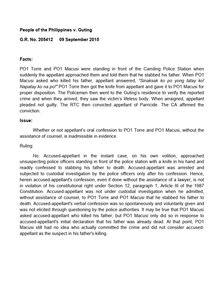 People of The Philippines v. Guting | PDF | Mystery, Thriller & Crime ...