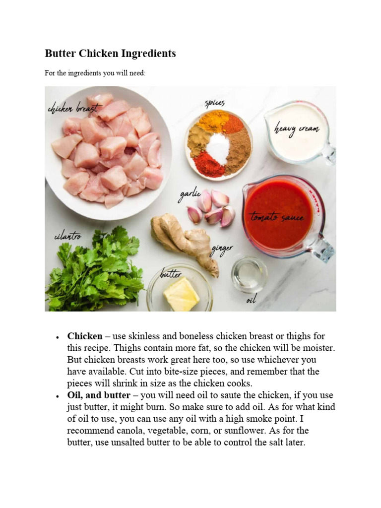Butter Chicken Ingredients | PDF