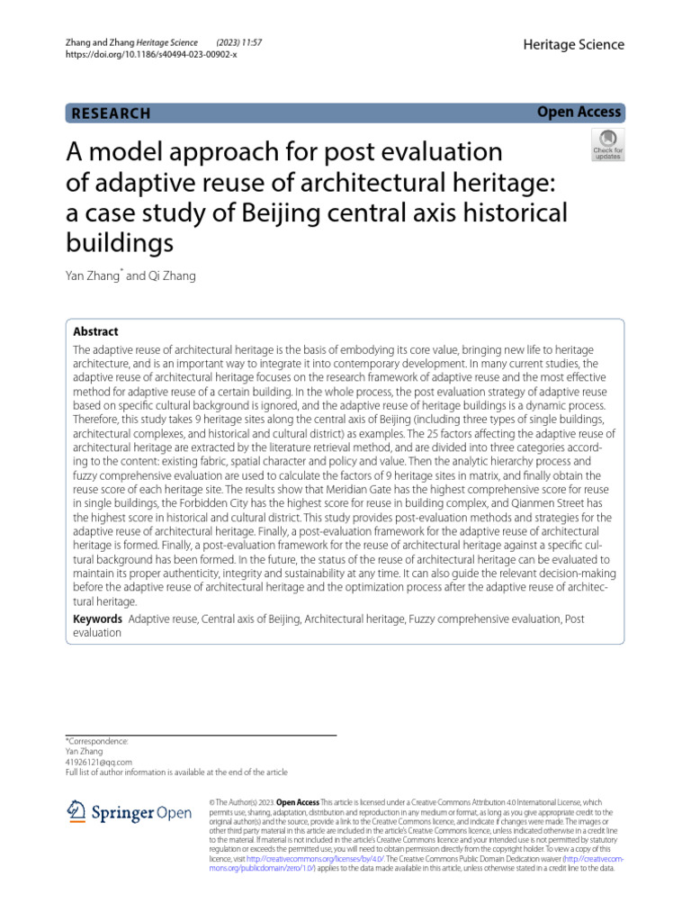 A Model Approach For Post Evaluation of Adaptive Reuse of Architectural Heritage: A Case Study ...