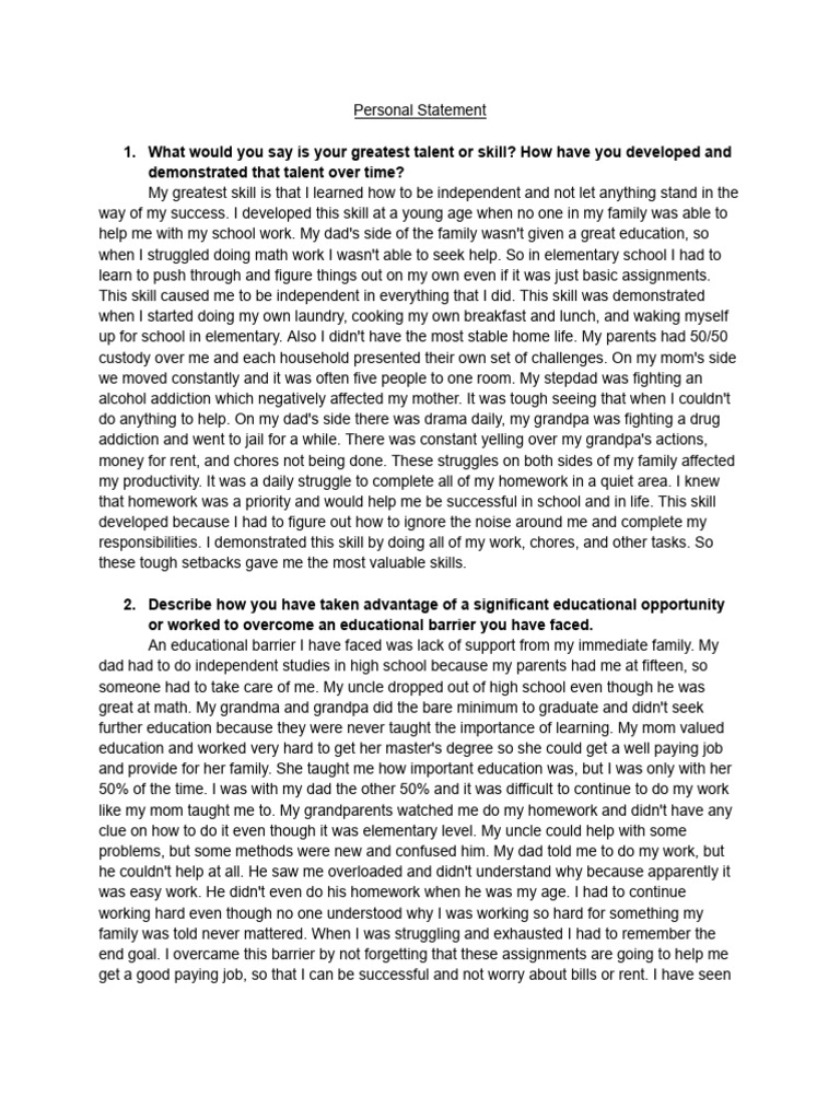 Eileen Tarin - Personal Statement 1 | PDF