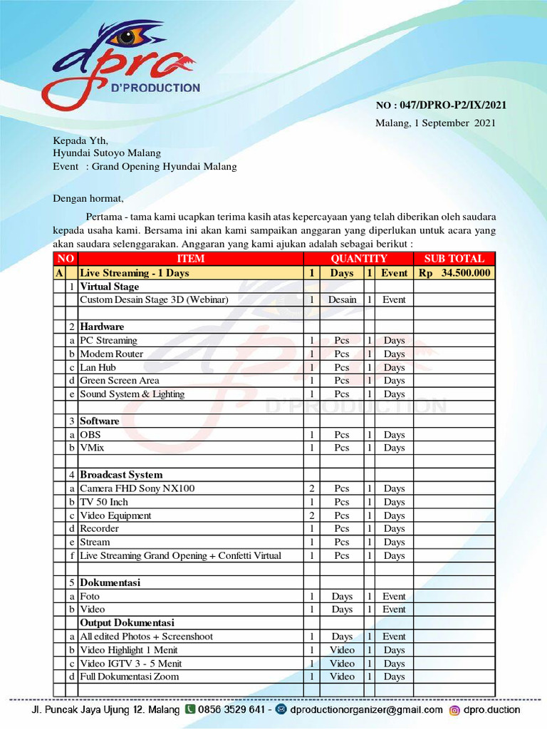 047 - Proposal Grand Opening Hyundai Malang (P2) | PDF