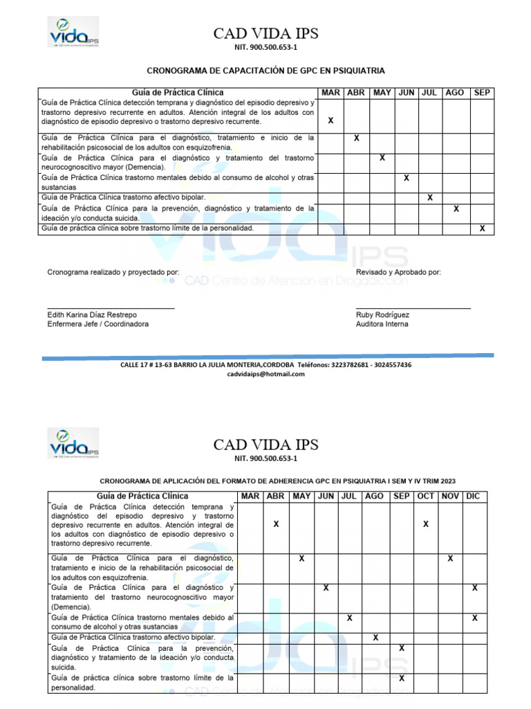 Cronograma de Capacitacion de GPC en Psiquiatria | PDF | Trastorno mental | Depresión (estado de ...