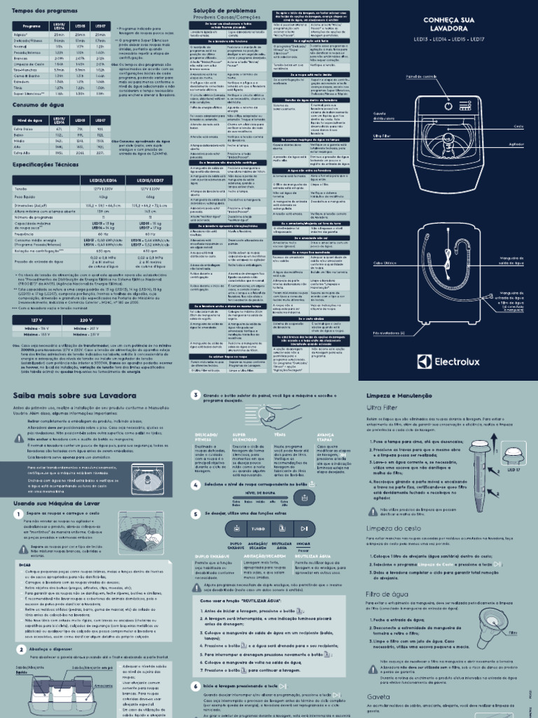 Manual Lavadora Electrolux LED13 | PDF
