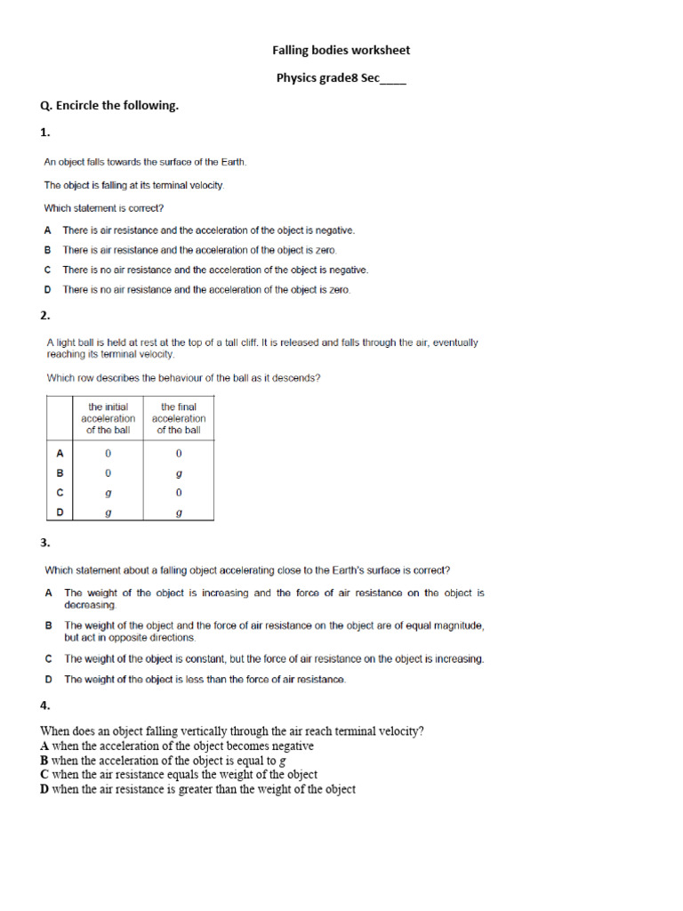 Falling_bodies_worksheet | PDF