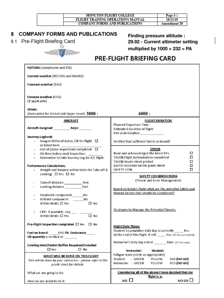 1 Pre-Flight Card | PDF | Aerospace Engineering | Aviation