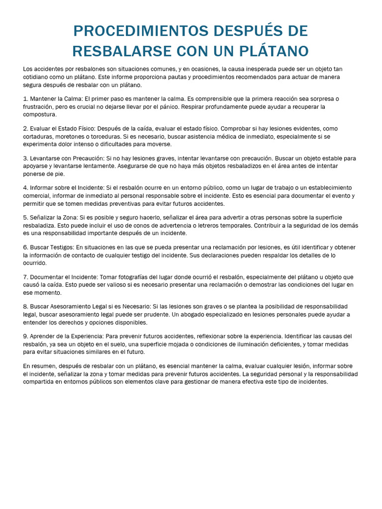 Procedimientos Después de Resbalarse Con Un Plátano | PDF