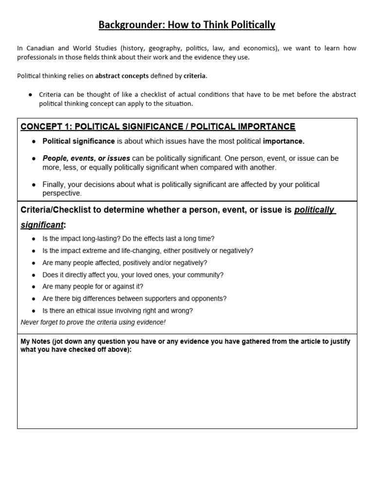 1 - U1A4 Handout - How To Think Politically - Backgrounder | PDF ...