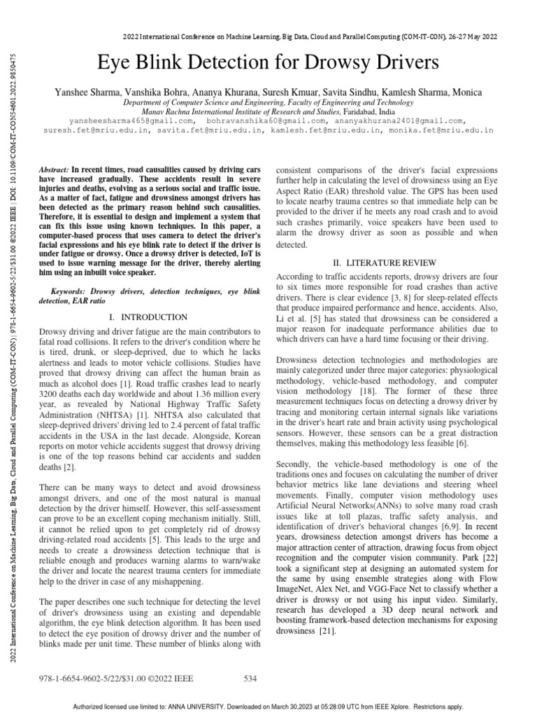 Eye Blink Detection for Drowsy Drivers | PDF | Traffic Collision