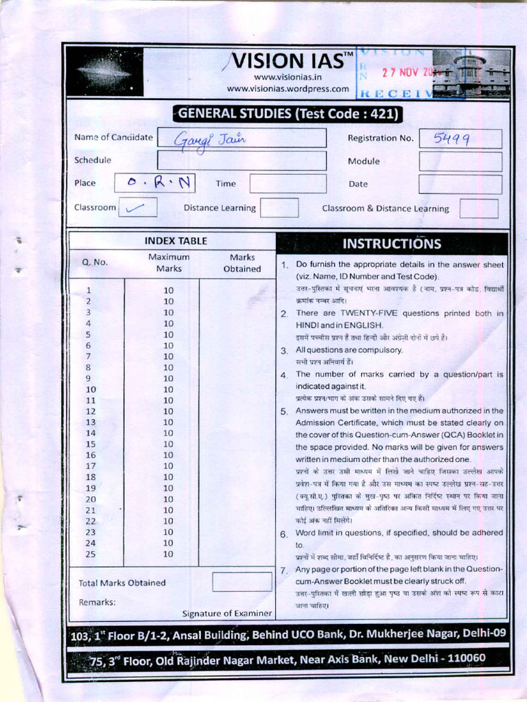 Toppers Answer Booklet Gargi Jain | PDF