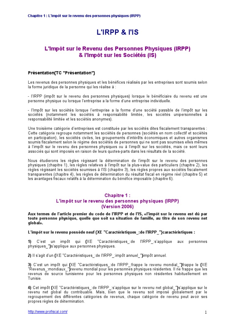 Chap 1 Irpp Profiscal | PDF | Impôt sur le revenu | Impôts