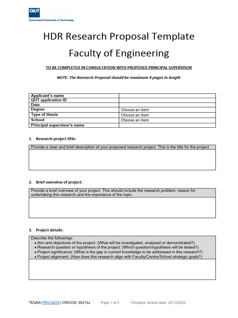 HDR Research Proposal Template Guide | PDF | Methodology | Science