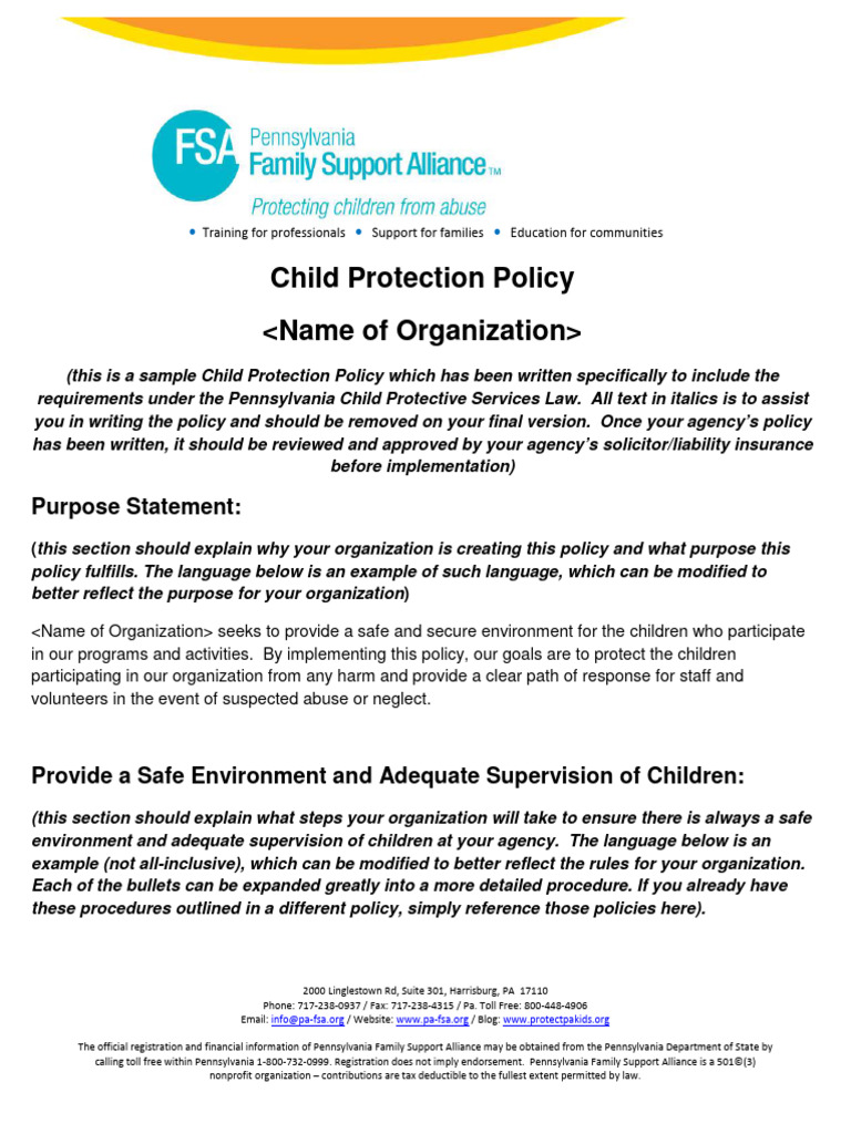 Child Protection Policy for Organizations | PDF | Criminal Record ...