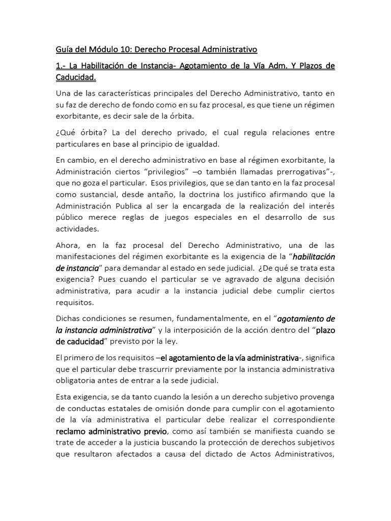 Guía Del Módulo 10 Derecho Adm. Cat. B UNT | PDF | Mandato | Ley procesal