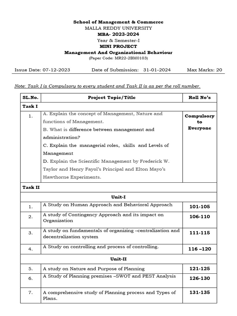 MBA Mini Project Guidelines | PDF | Organizational Behavior ...