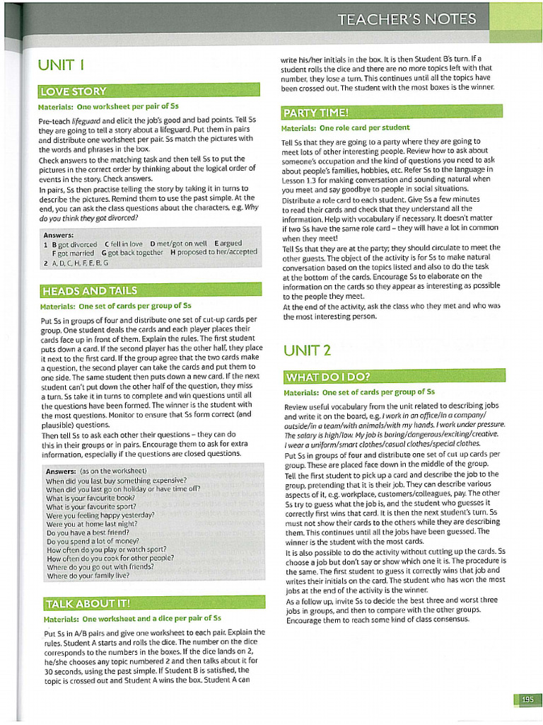 Speakout Photocopiable Activities - Teachers Notes | PDF