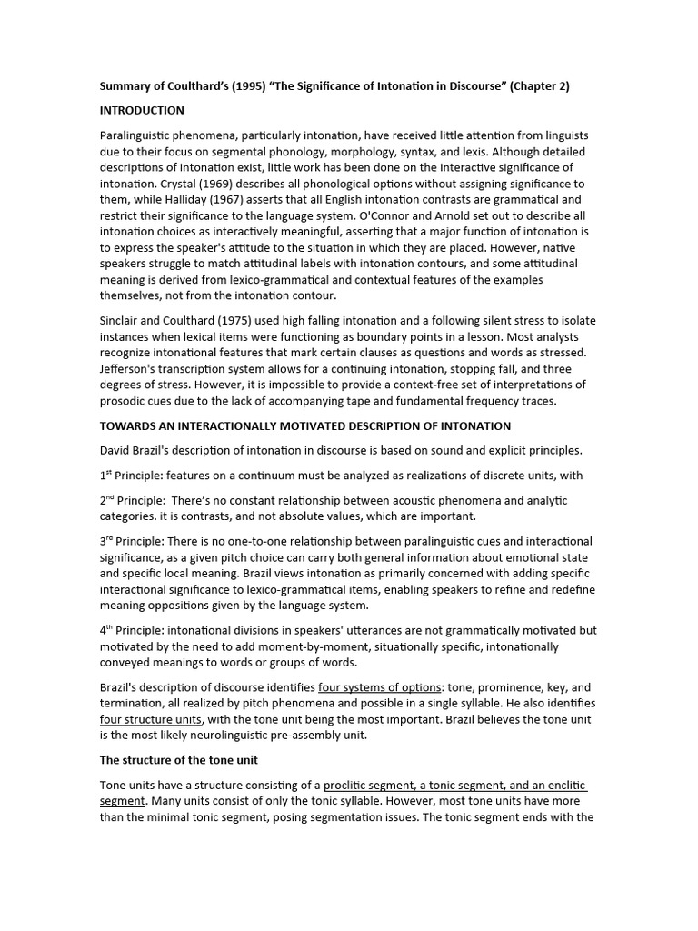 U2-Resumen Ch2Coulthard (Intonation) | PDF | Tone (Linguistics ...