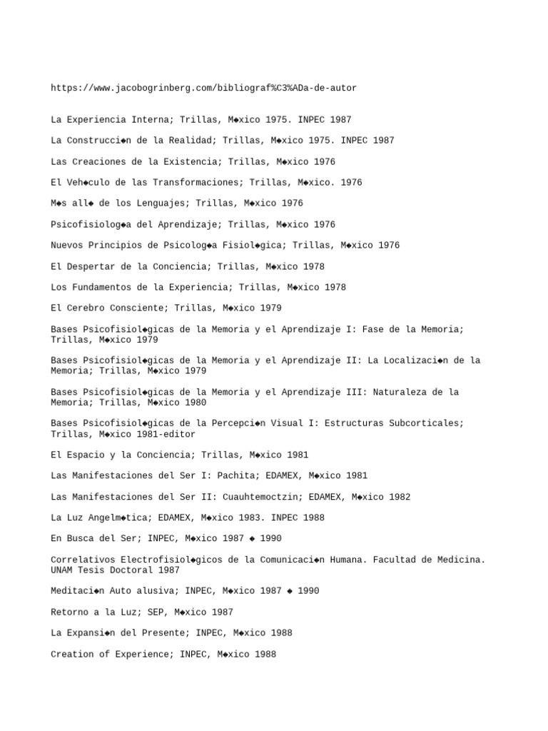 LISTA LIBROS - Jacobo Grinberg Zilberbaum | PDF | Memoria | Evaluación neuropsicológica