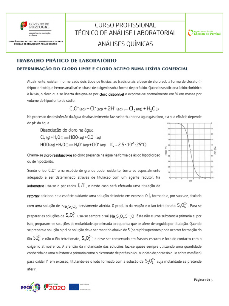 LAB 08 - Determinação Do Cloro Livre Numa Lexívia Comercial | PDF ...