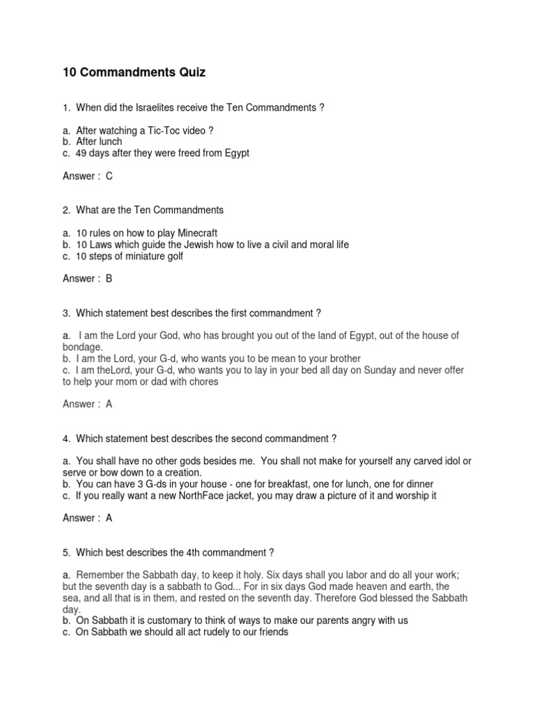 Gimel 10 Commandments Quiz | PDF