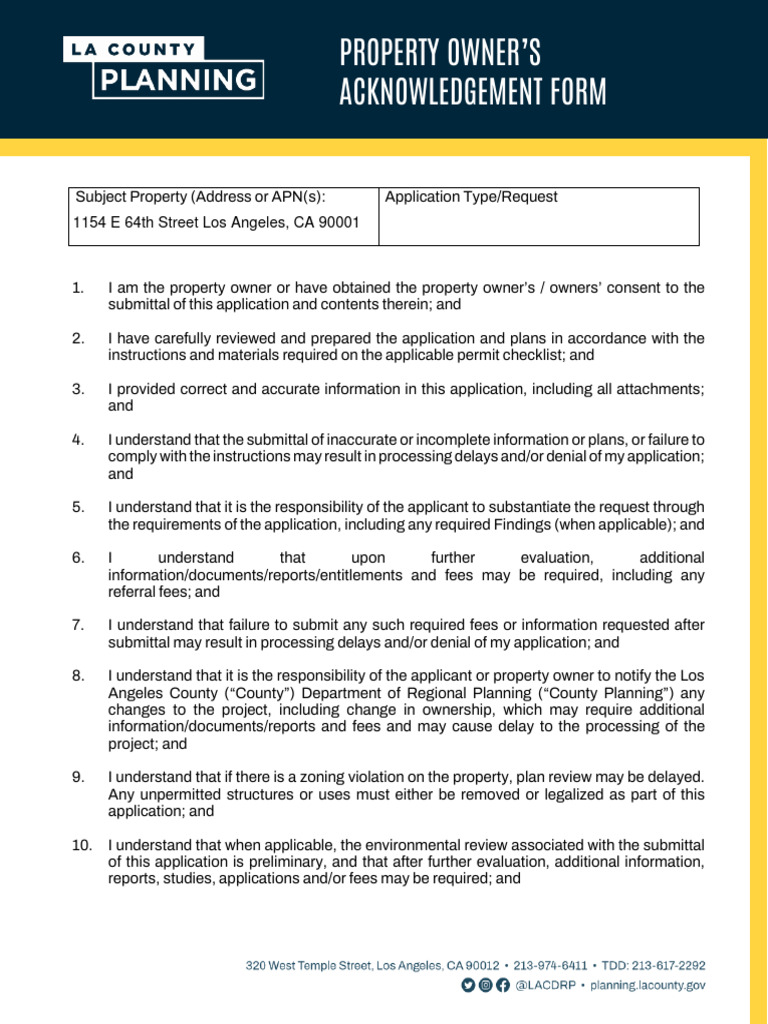 Owner Acknowledge Form | PDF | Signature | Government