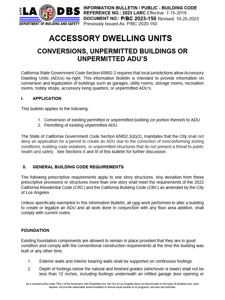 Accessory Dwelling Unit Conversion of Existing Detached Structure | PDF ...