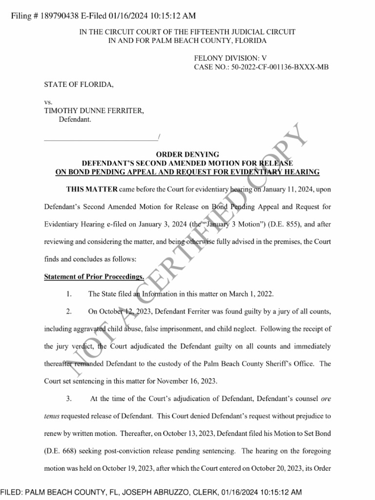 Tim Ferriter Post-Conviction Bond Denied | PDF | Trials | Probation