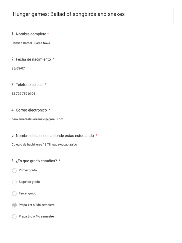 Hunger Games - Ballad of Songbirds and Snakes | PDF