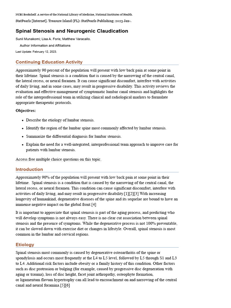 Spinal Stenosis and Neurogenic Claudication | PDF | Vertebral Column ...