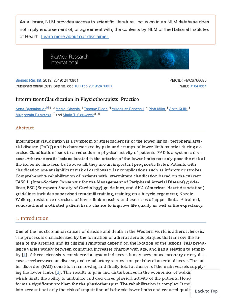 Intermittent Claudication Rehab Guide | PDF | Ischemia | Atherosclerosis