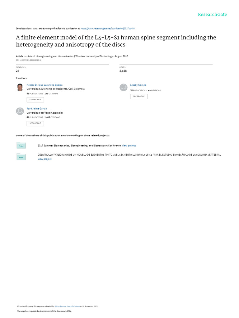A Finite Element Model of The L4-L5-S1 Human Spine Segment Including ...