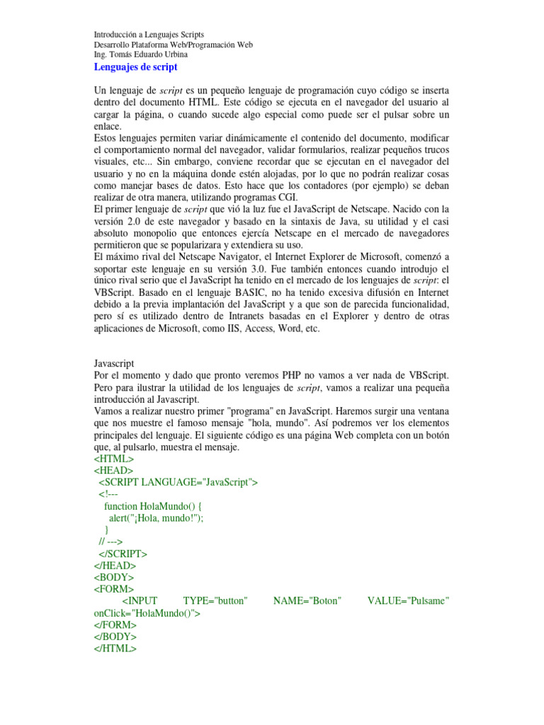 Introduccion Lenguajes Script | PDF | Script Java | Lenguaje de programación