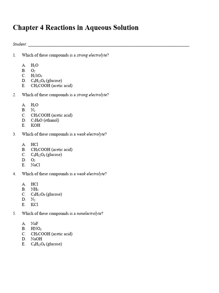 Chapter 4 Reactions in Aqueous Solution | PDF | Acid | Chemistry