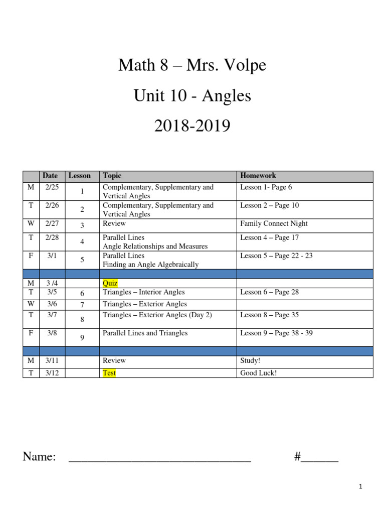 Unit 10 Packet 2018 - 2019 | PDF | Angle | Triangle