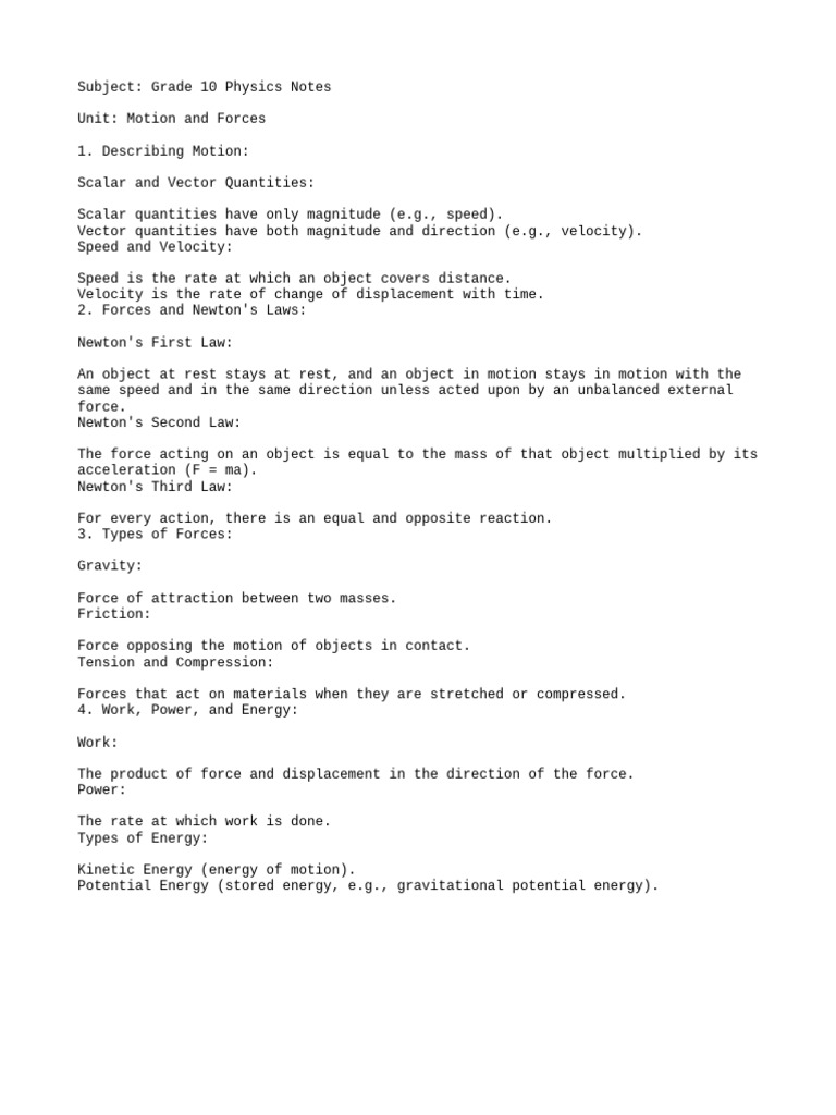 Subject Grade 10 Physics Notes | PDF | Social Science | Philosophy