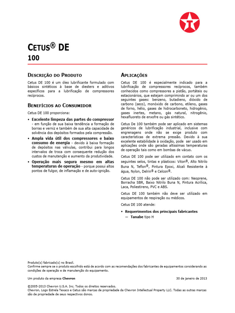 Cetus DE 100 - BR PT - 30jan2013 | PDF | Carbono | Gases