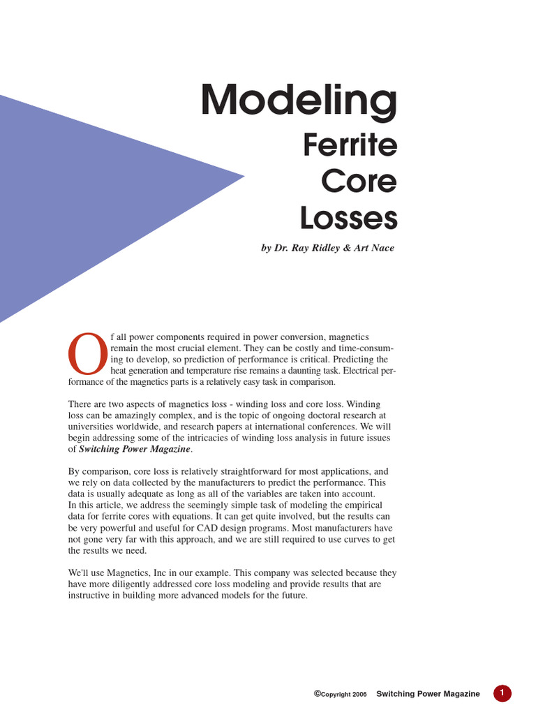7 Modeling Ferrite Core Losses | PDF | Filter (Signal Processing) | Inductor