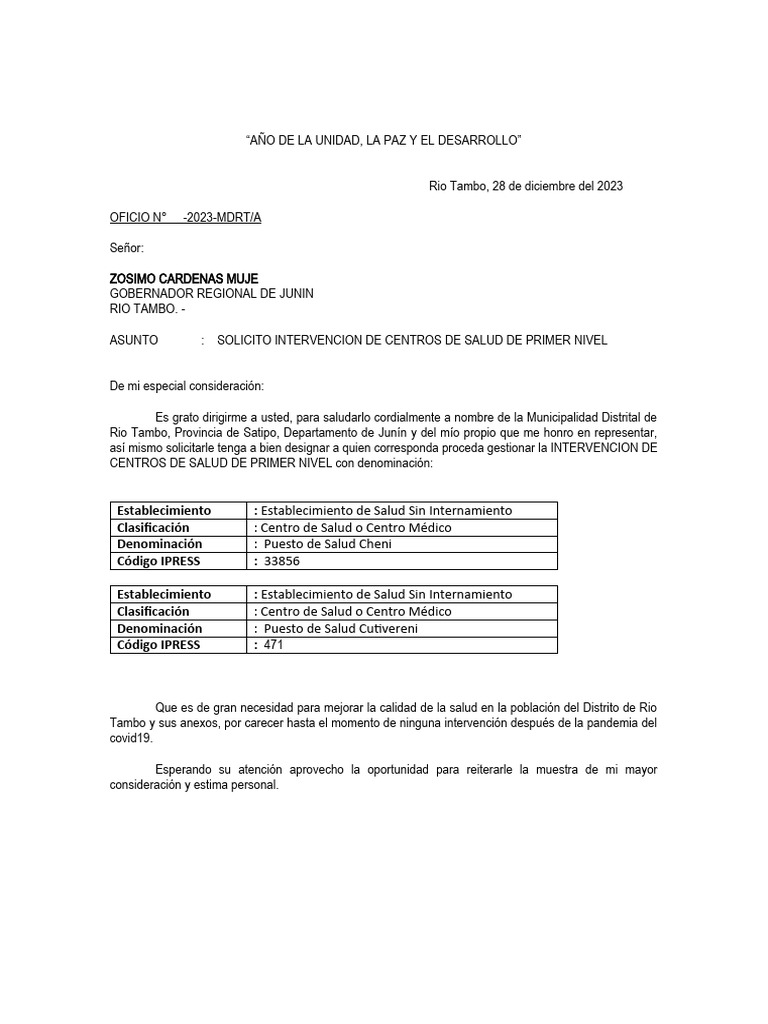 Modelo de Oficio de Solicitud de Intervencion | PDF