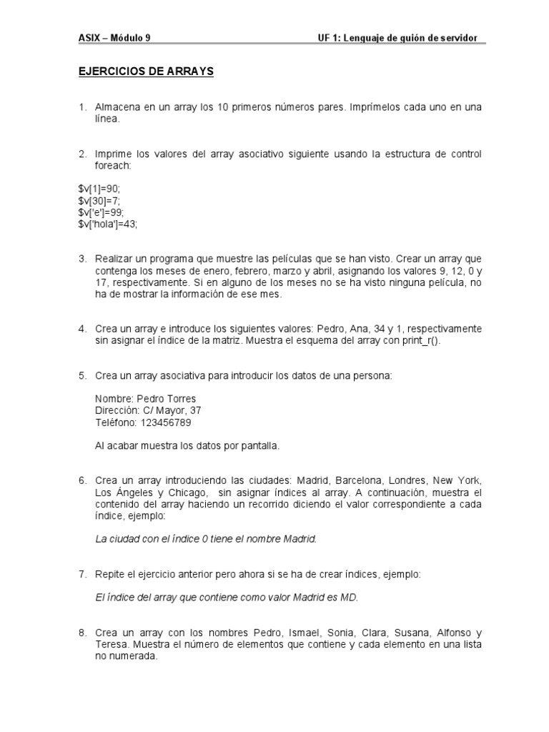 Php Ejercicios De Arrays Descargar Gratis Pdf Estructura De Datos De Matriz Puntero