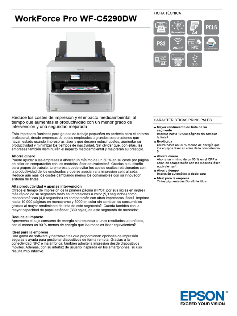 WorkForce Pro WF C5290DW Datasheet | PDF | Microsoft Windows | Impresora (Computación)