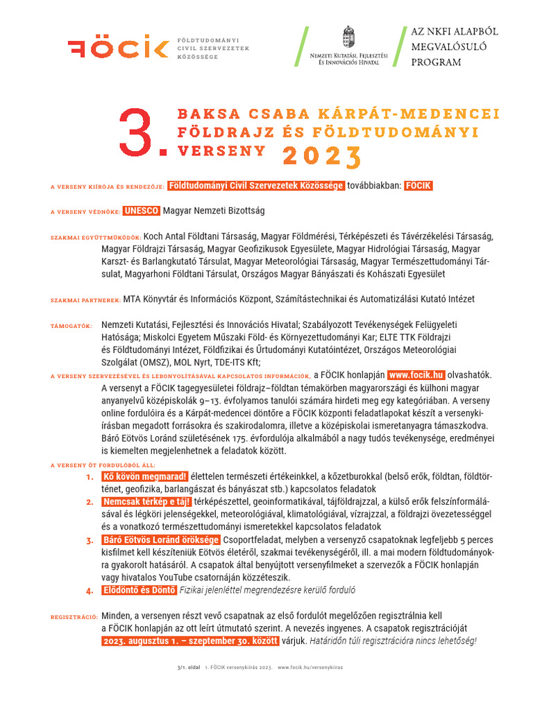 III FOCIK Verseny Felhivas 2023 | PDF
